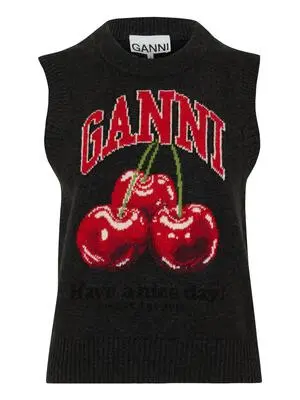 GANNI Cherry Knit Vest - Black