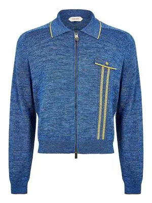 Versace Zip-up Knitted Top With Greca Motif - Blue