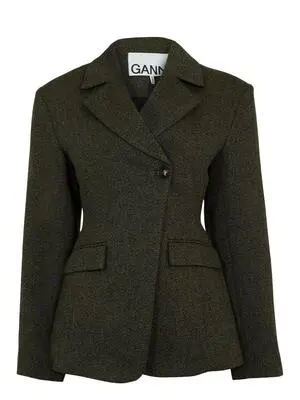 GANNI Fitted Blazer With Notched Lapel - Black