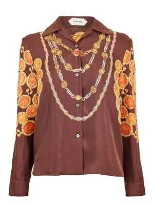 Versace Versace Long Sleeve Printed Silk Shirt Red