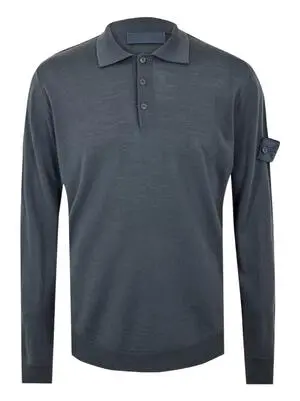 Stone Island Ghost Long Sleeve Polo Shirt - Black