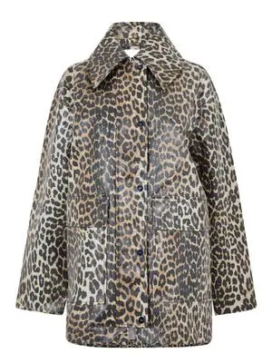 GANNI Shiny Trench Coat With Animal Print - Multicolor