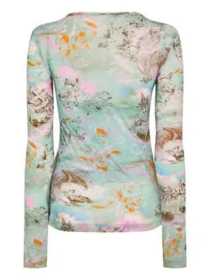 Off-White Long Sleeve Abstract Print Top - Multicolor