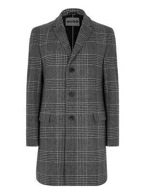 Hugo Boss Tailored Slim Long Checked Overcoat - Black