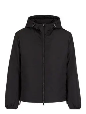 Emporio Armani Windproof And Waterproof Hooded Jacket With Printed Design - Black