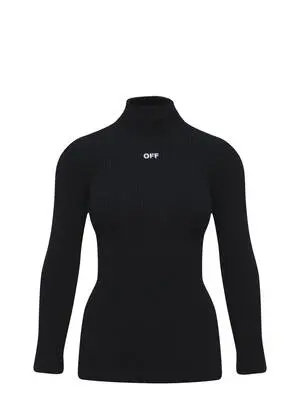 Off-White Ribbed Knit High Neck Long Sleeve Sweatshirt - Black