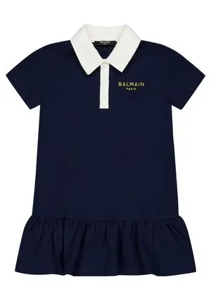 Balmain Polo Dress With Ruffled Hem - Black
