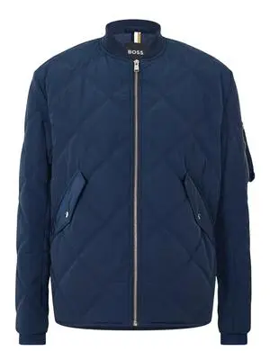 Hugo Boss Quilted Bomber Jacket With Stand Collar - Blue