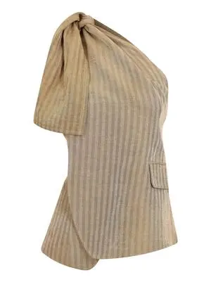 UMA WANG Striped One-shoulder Top With Knotted Strap - Nude