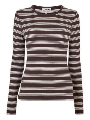 GANNI Striped Long Sleeve T-shirt - Black
