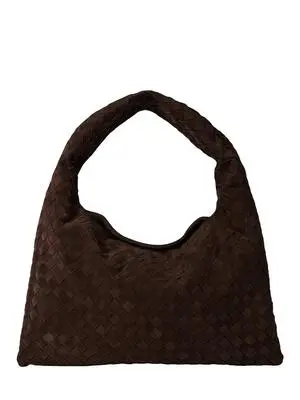 Bottega Veneta Bottega Veneta Small Intrecciato Suede Shoulder Bag Black