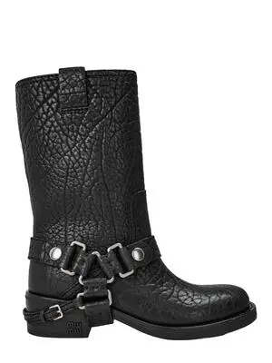 Miu Miu Leather Ankle Boots With Buckle Detailing - Black