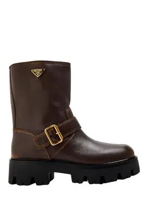 Prada Biker Boots With Buckle Detail - Black