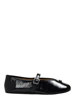 COACH Coach Patent Leather Mary Jane Flats With Buckle Detail Black