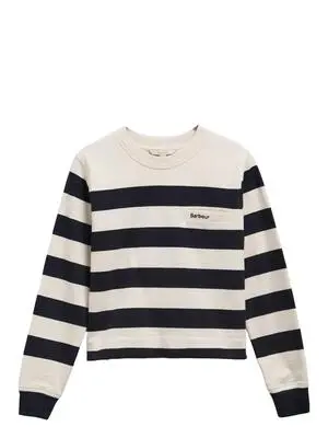 Barbour Striped Crew Neck Fine Knit Sweater With Pocket Detail - Black