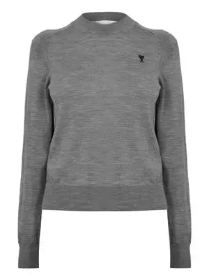 AMI Paris Knitted Crew Neck Sweater - Gray