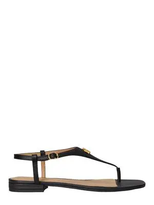 Ralph Lauren Minimalist Flat Sandals With Gold Tone Hardware - Black