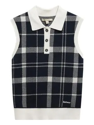 Barbour Tartan Knit Polo Vest - Black
