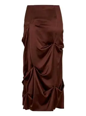 GANNI Satin Tuck Maxi Skirt - Brown