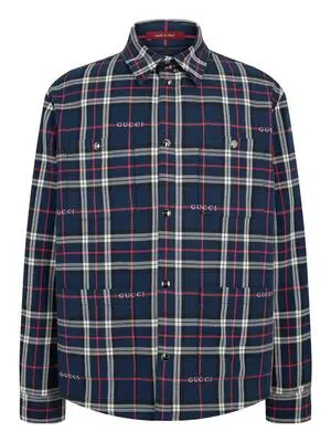 Gucci Plaid Logo Bomber Jacket - Blue
