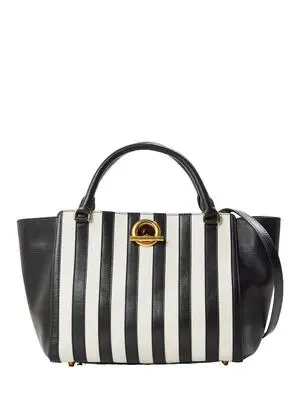 Moschino Striped Open-top Tote Bag With Gold Tone Hardware - Black