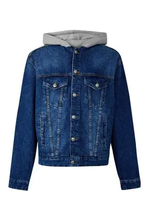 Palm Angels Denim Jacket With Hood And Logo Detail - Blue