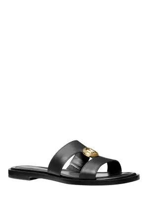 MICHAEL KORS Michael Michael Kors Gold Tone Logo Flat Sandals