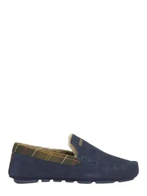 Barbour Checked Plaid Trim Suede Slippers - Black