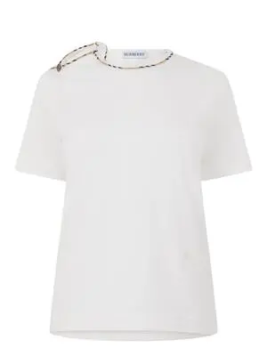 Burberry Classic Crewneck Short-sleeve Shirt With Tie Detail - White