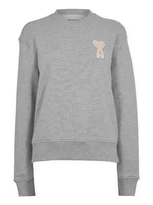 AMI Paris Classic Crew Neck Knit Sweater With Appliqué Detail - Gray