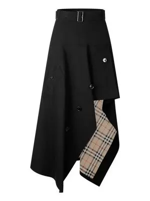 Burberry Asymmetrical Midi Skirt With Belt And Plaid Lining - Black
