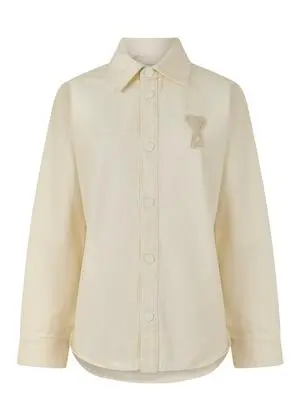 AMI Paris Long Sleeve Shirt With Flocked Bear Detail - Nude
