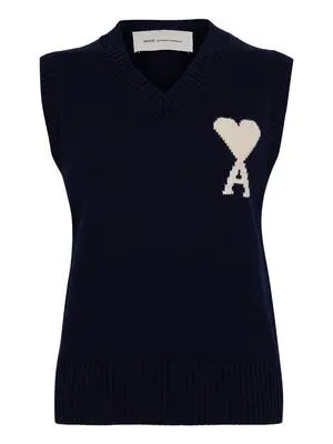 AMI Paris Sleeveless V-neck Waistcoat With Heart Logo - Black