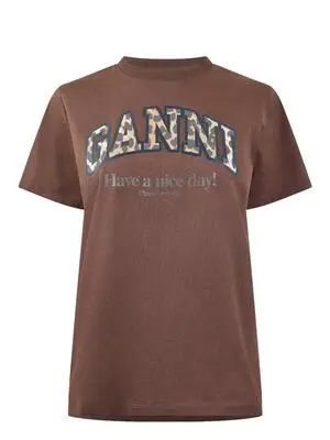 GANNI Ganni Relaxed Fit Cotton T-Shirt With Graphic Print Red
