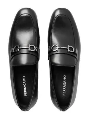 FERRAGAMO Polished Leather Loafers With Horsebit Detail - Black