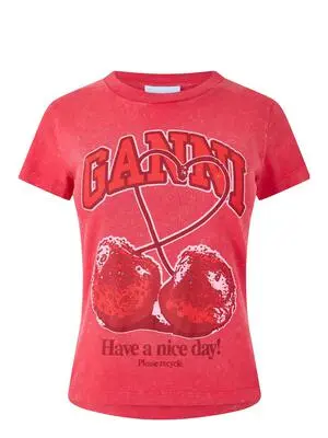 GANNI Cherry Print Short Sleeve T-shirt - Red