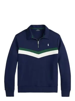 Polo Ralph Lauren Quarter Zip Fleece With Chevron Detail - Blue
