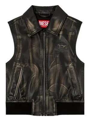 DIESEL® Sleeveless Leather Jacket With Classic Collar - Black