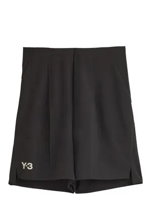 Y3 High-waisted Pleated Shorts With Leg Print - Black