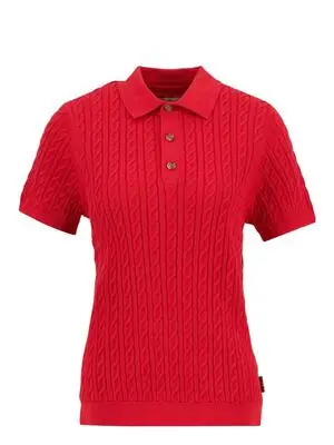 Barbour Cable Knit Short Sleeve Polo Neck Jumper - Red