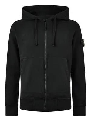 Stone Island Zip-up Hooded Sweater - Black