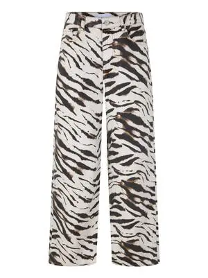 GANNI Ganni Printed Denim Straight Leg Jeans White