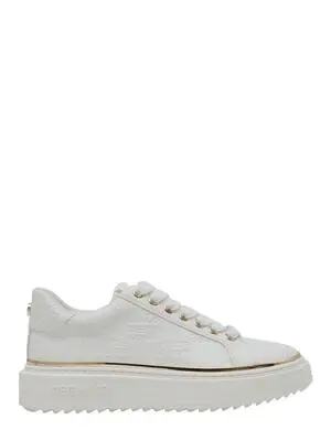 Steve Madden White Embossed Platform Sneakers With Gold Tone Trim - Gray