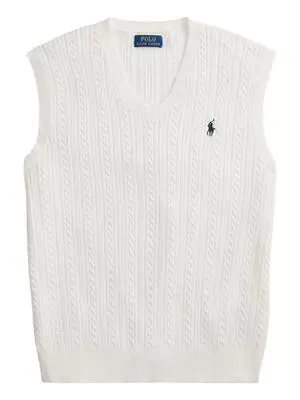 Polo Ralph Lauren Cable Knit Vest With Horse Emblem - White
