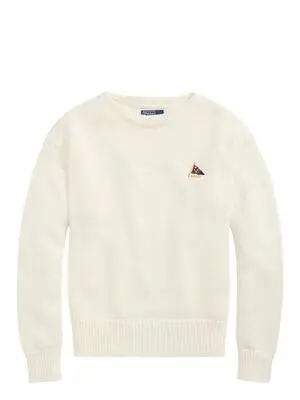 Polo Ralph Lauren Crew Neck Jumper With Flag Detail - White