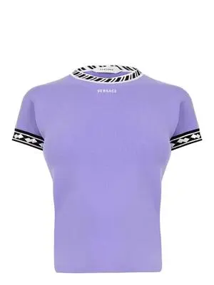 Versace Round Neck Knit Short Sleeve Top - Blue