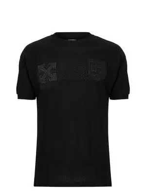 Off-White Short Sleeve Crewneck T-shirt With Embossed Motifs - No