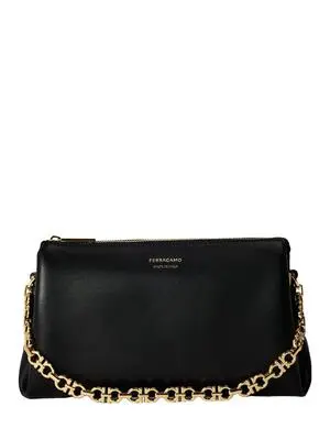 FERRAGAMO Gancini Chain Shoulder Bag - Black