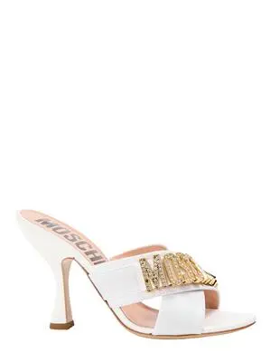 Moschino Moschino Embellished Logo High Heel Mules White