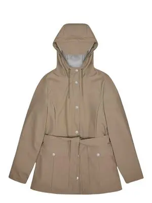 Rains Curve Waterproof Jacket With Drawstring Hood And Belted Waist - Light Brown